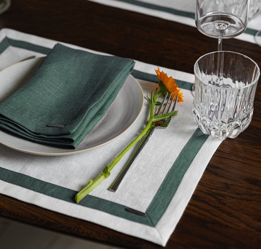 Linen Placemat With Edging. Softened Linen Placemat. Dinner Table ...