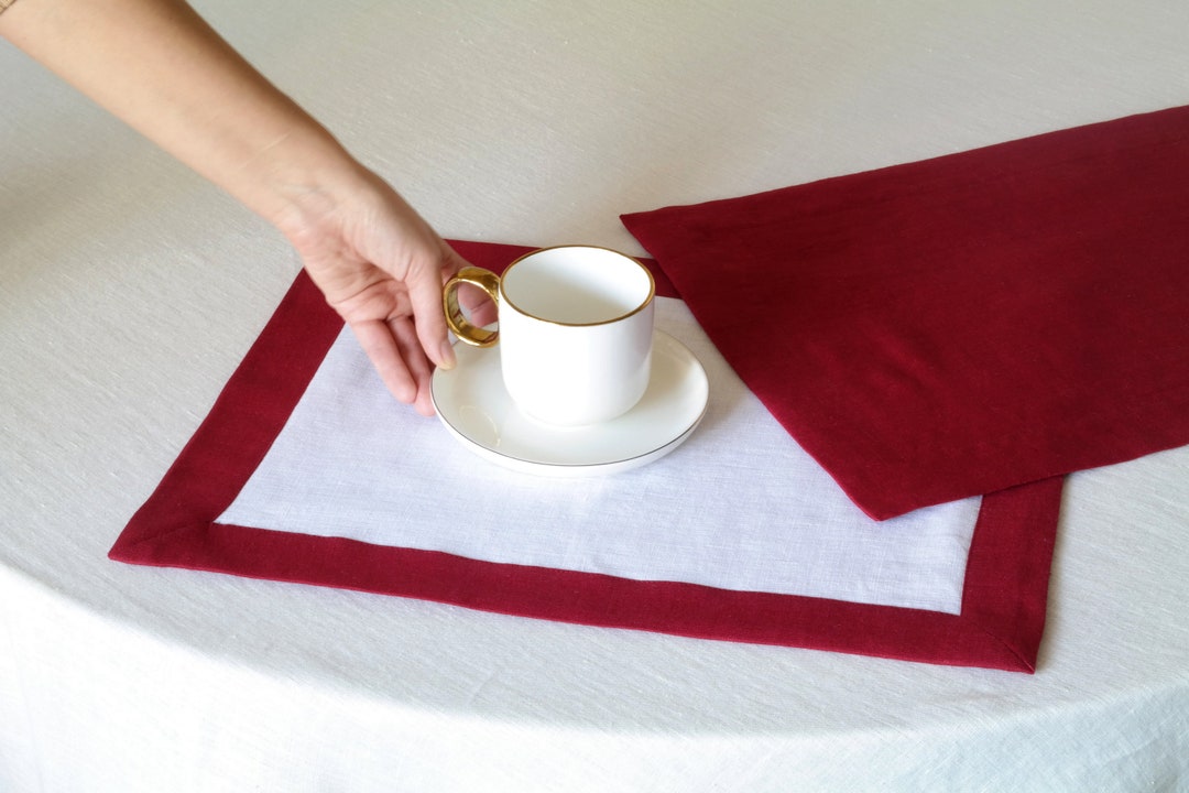 Red Linen Placemat With Edging. Softened Linen Placemat. Dinner Table ...
