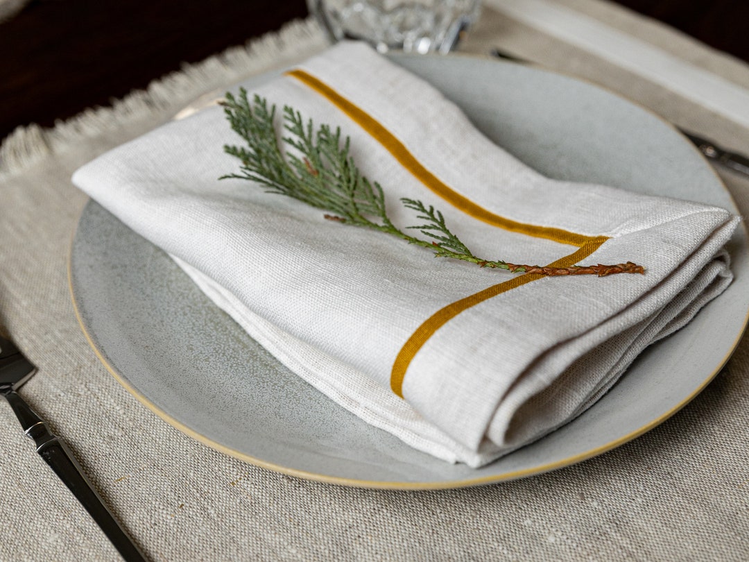 Softened Linen Napkins. Linen Border Napkins. Mitered Corners Linen ...