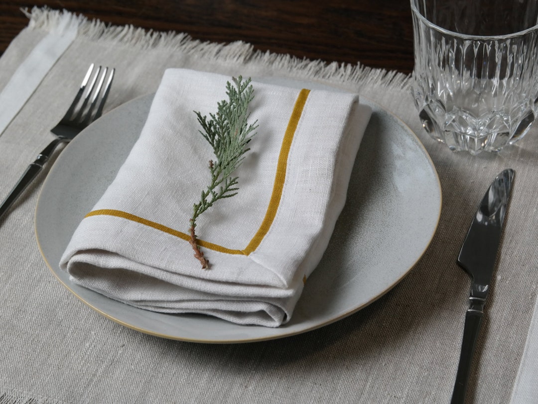Softened Linen Napkins. Linen Napkin Border. Mitered Corners Linen ...