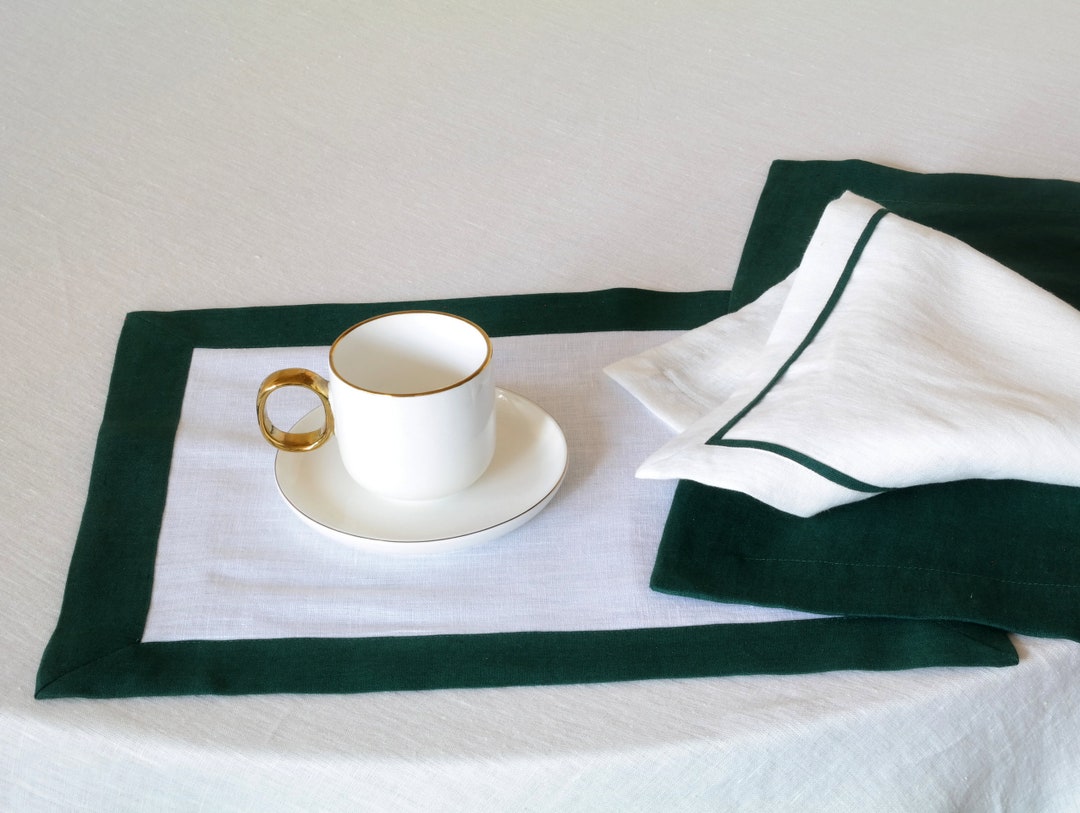 Green Linen Placemat With Edging. Softened Linen Placemat. Dinner Table ...