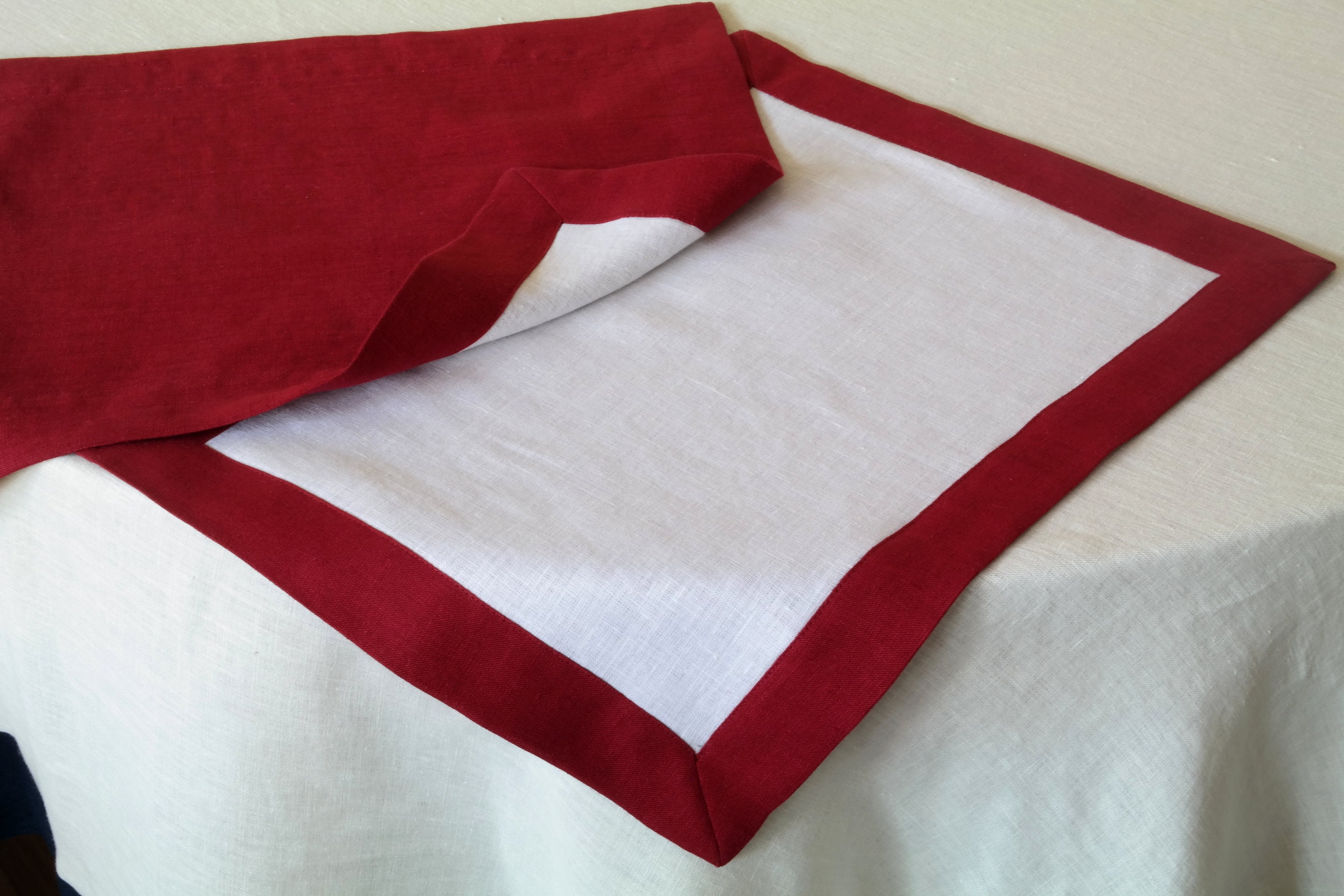 Green Linen Placemat With Edging. Softened Linen Placemat. Dinner Table ...