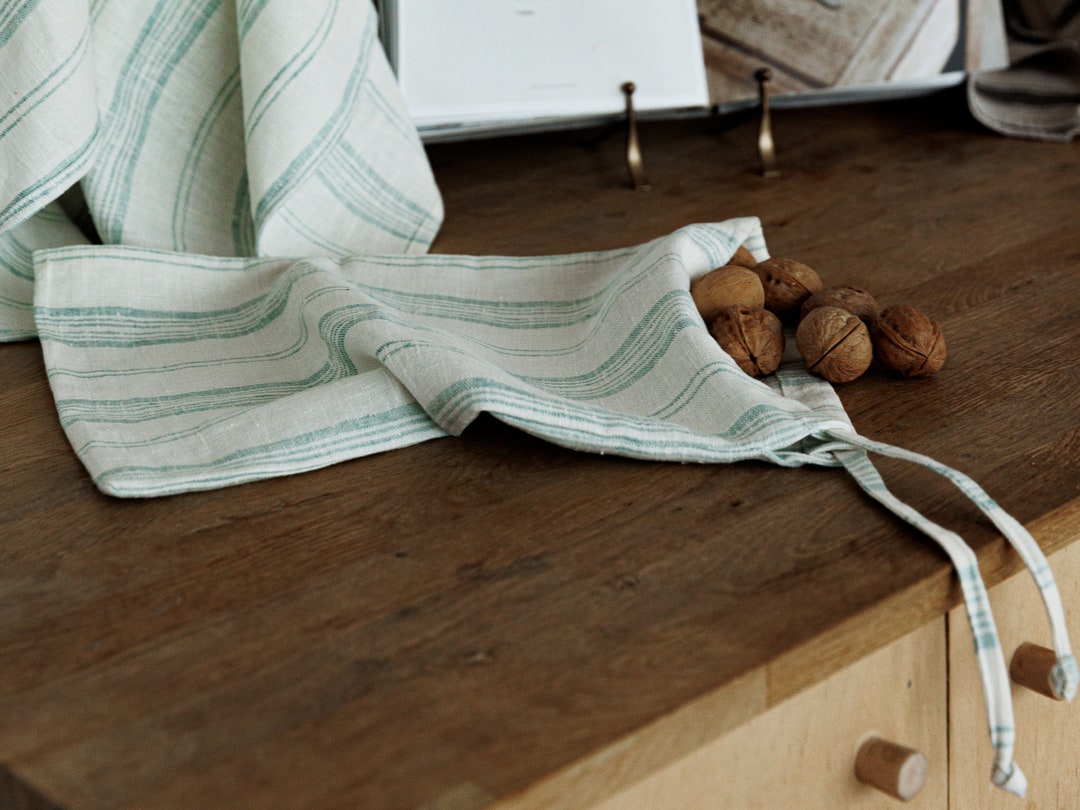 Linen Drawstring Bag. Linen Kitchen Storage. Eco-friendly Lunch Bag ...