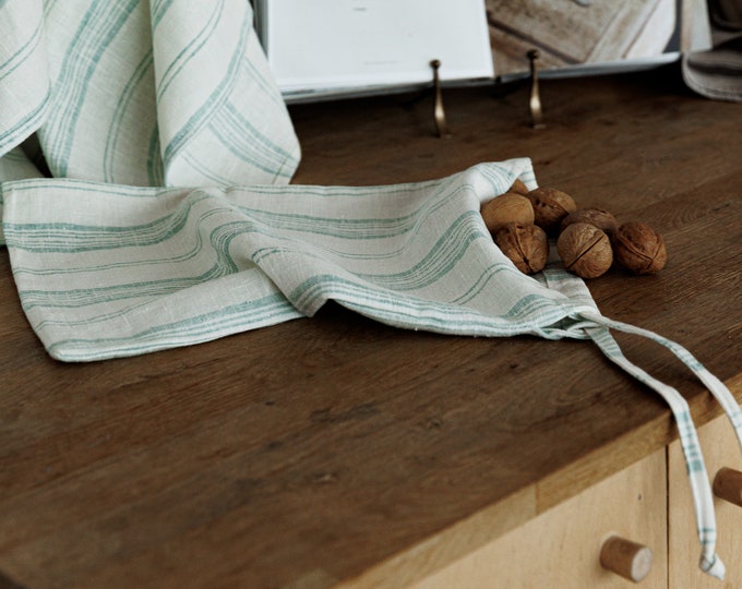 Linen Drawstring Bag. Linen Kitchen Storage. Eco-friendly Lunch Bag ...