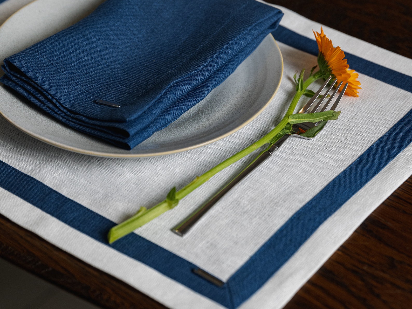 Linen Placemat With Edging. Softened Linen Placemat. Dinner Table ...