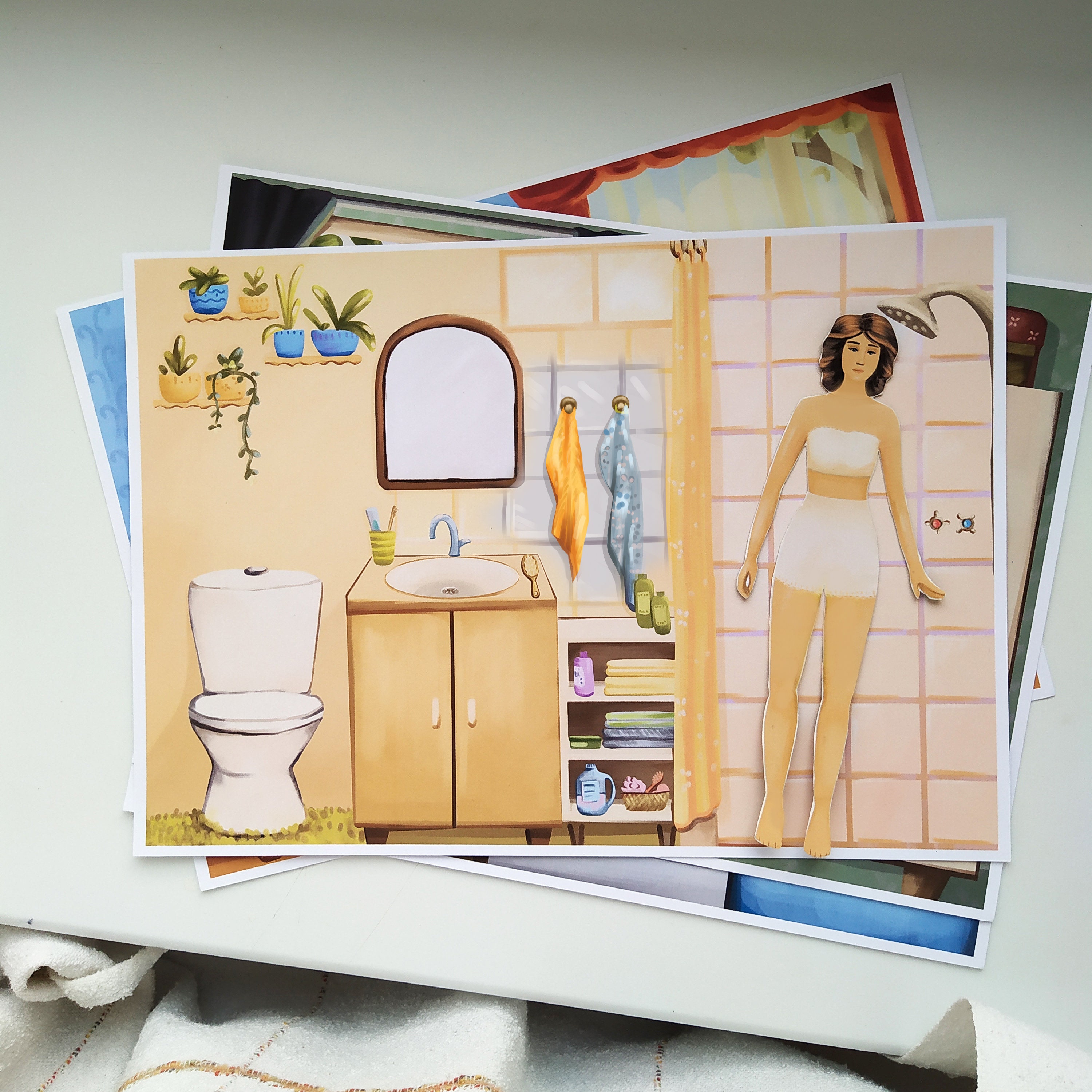 Printable Paper Doll Family House Set, Dollhouse Room Backgrounds, Cut ...