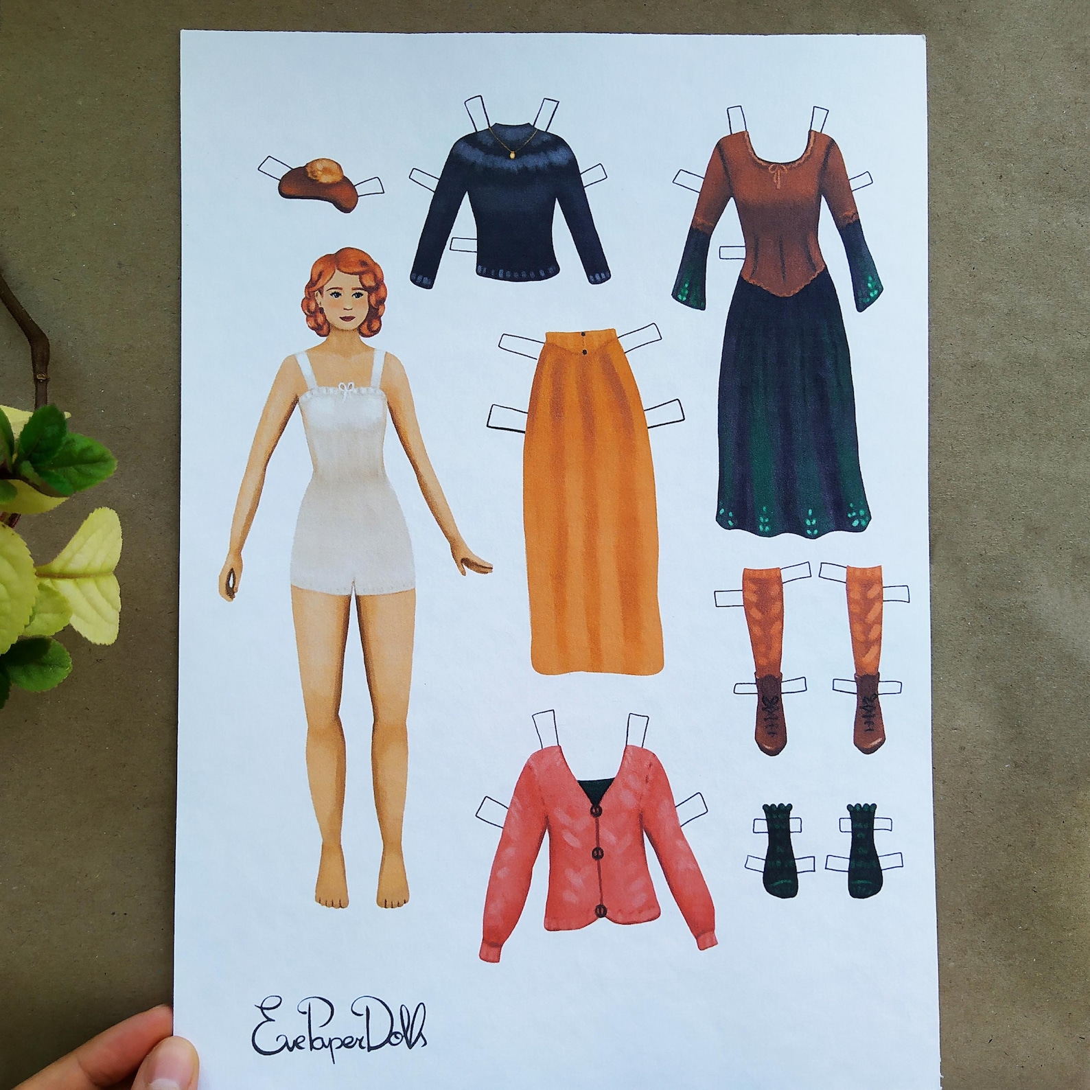 Printable Paper Doll Girl, Cute Red Hair Dress up Doll With Clothes ...