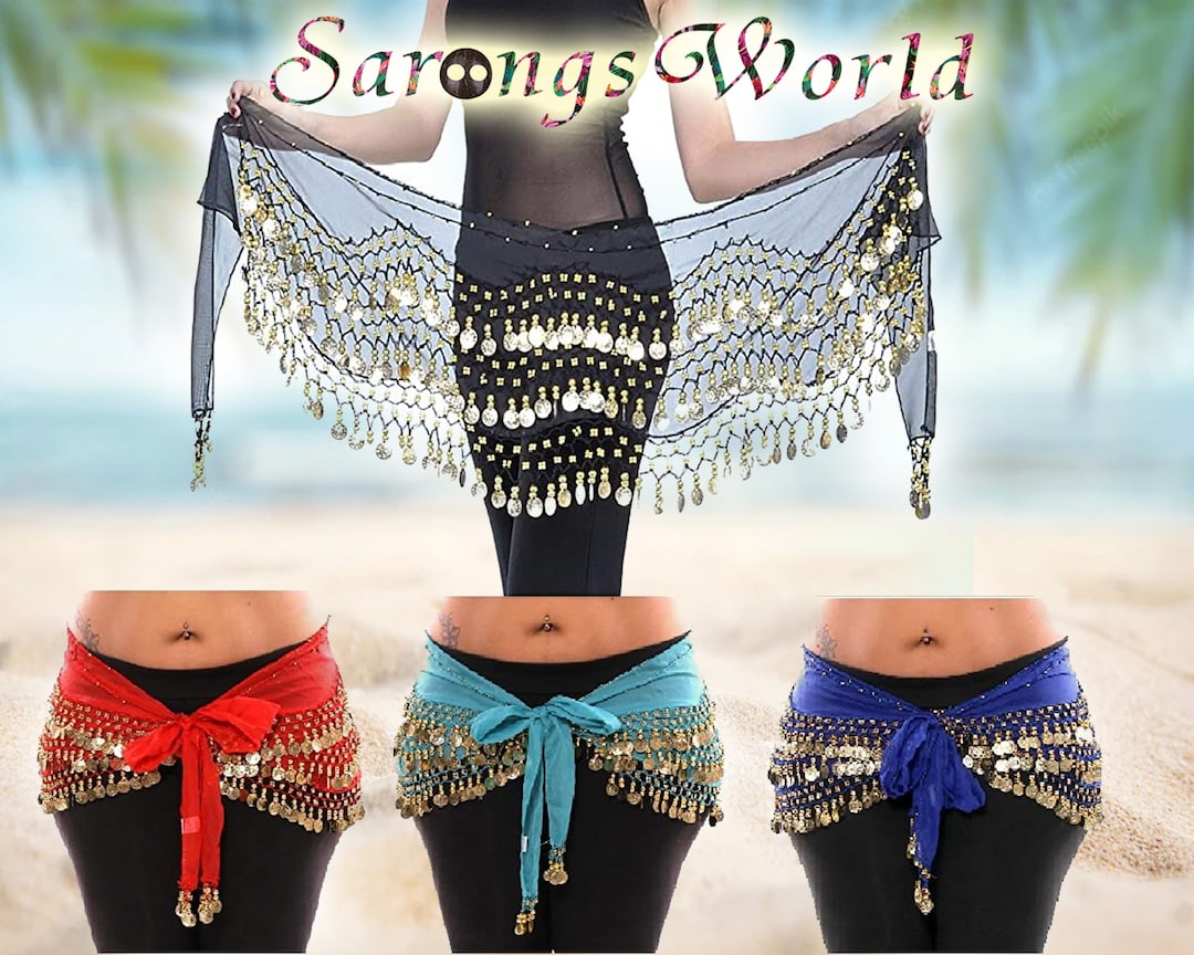 Belly Dancer Hip Scarf Sarong Skirt Wrap Sequins Flow Coin Skirt Scarf ...