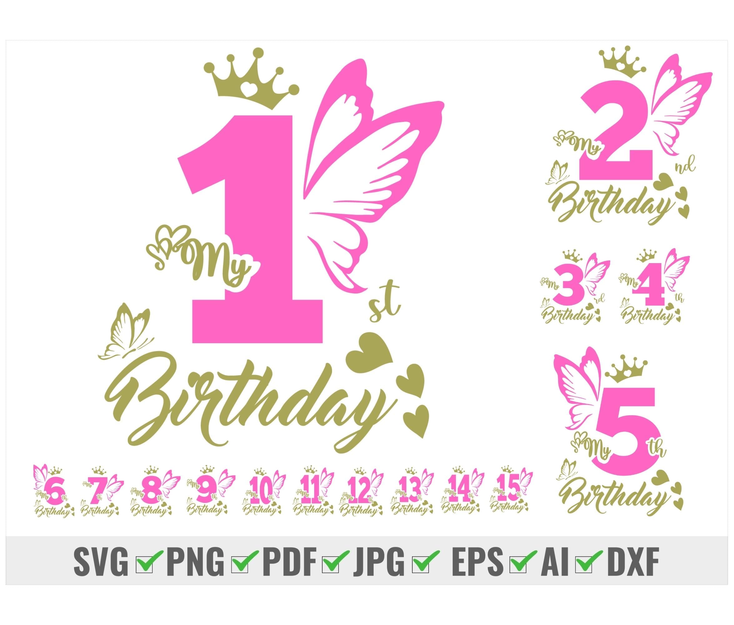 Butterfly Birthday SVG Bundle: 1-15 Numbers, Queen Princess (digital ...
