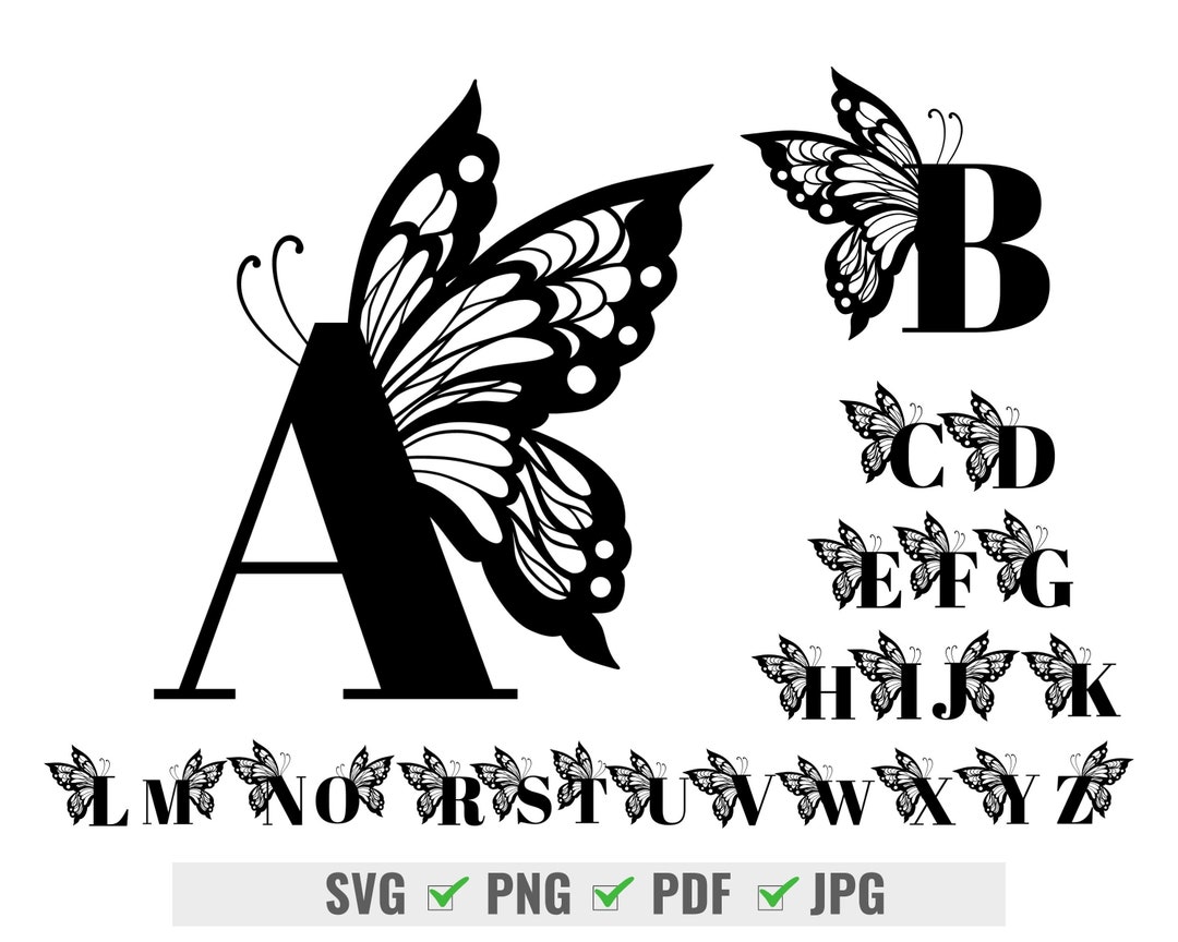 Butterfly Monogram Alphabet, Cut Files (svg, Png, Pdf, Jpg) - Etsy