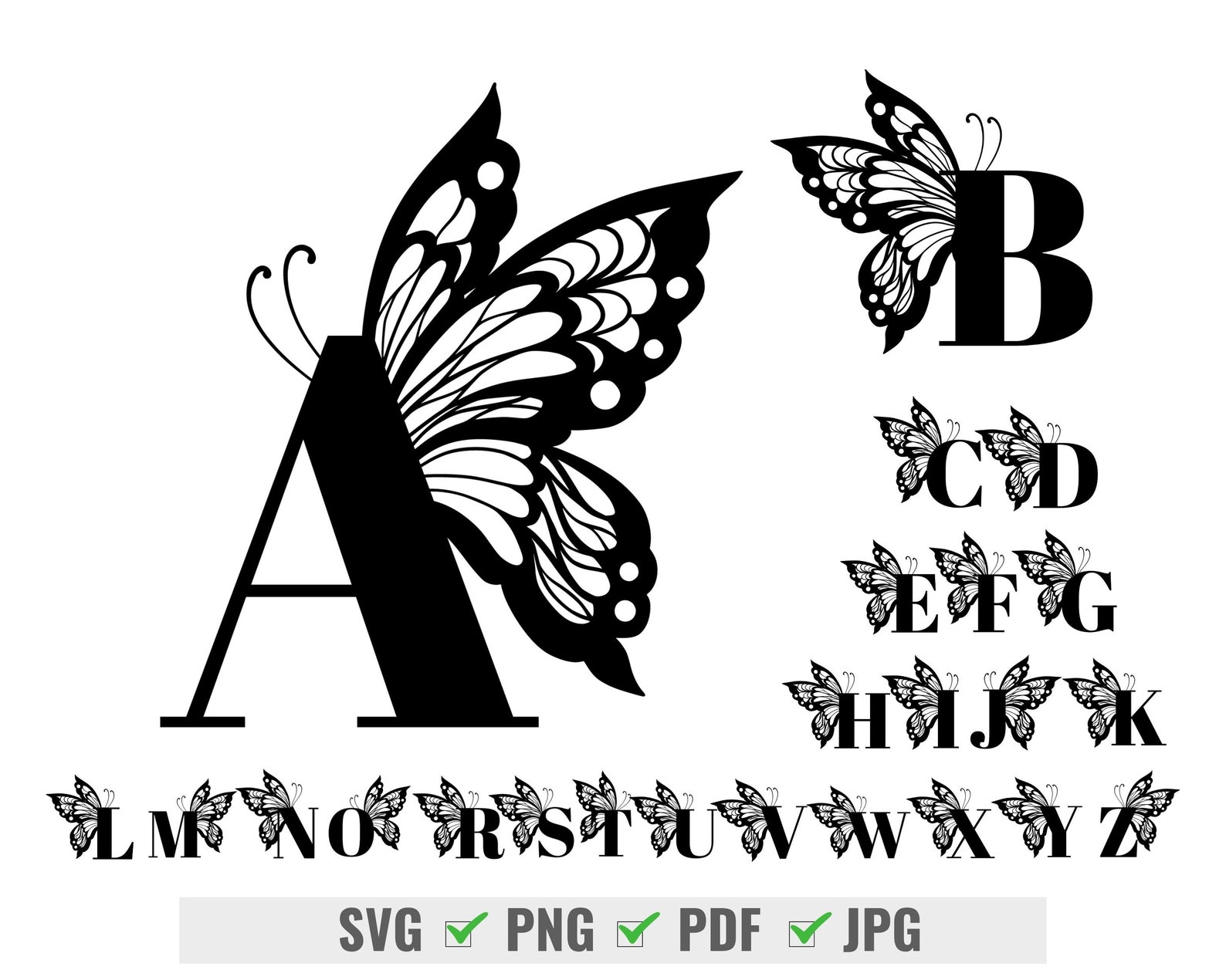 Butterfly Monogram Alphabet SVG, PNG, Monogram Frame Alphabet, Cricut ...