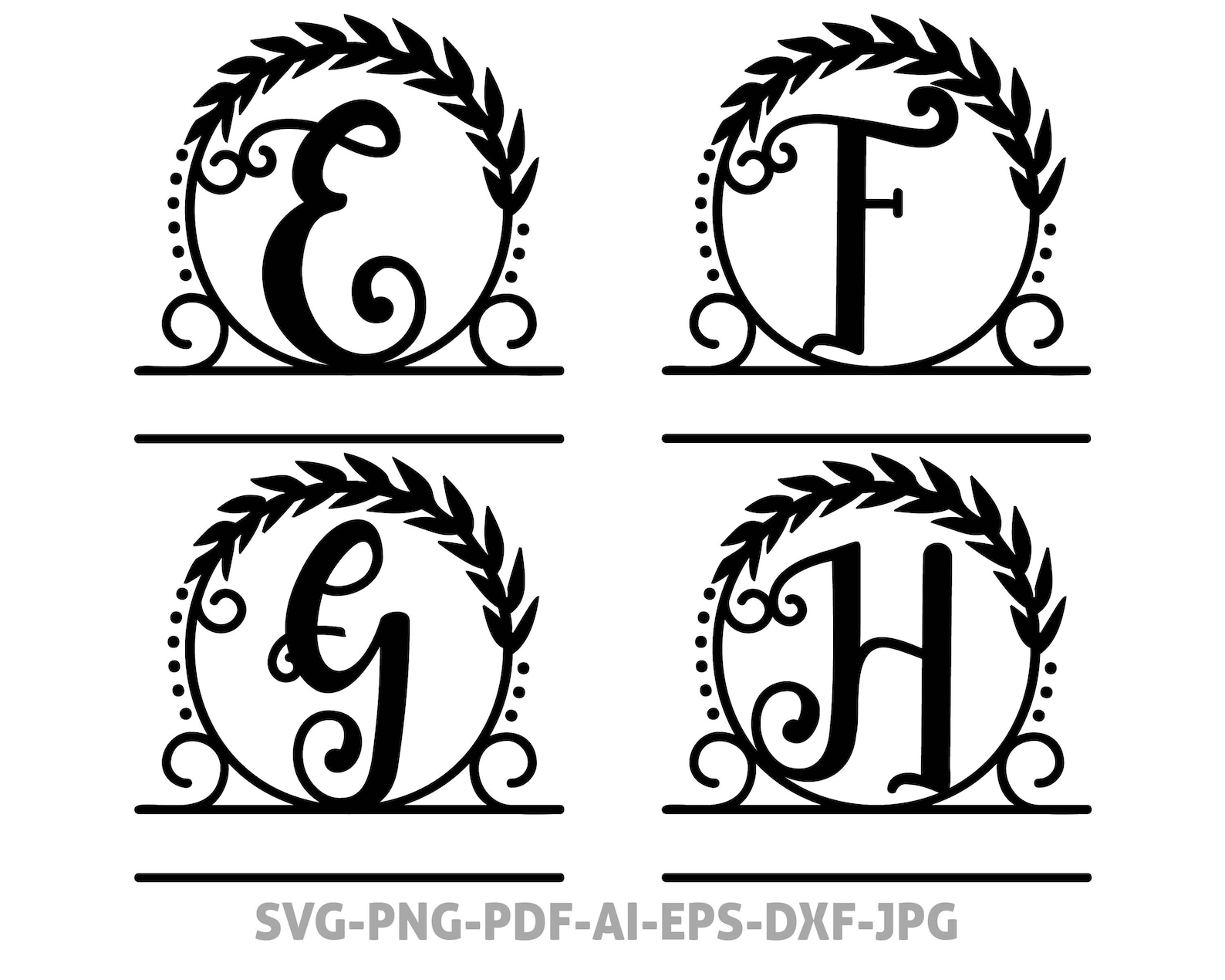 Split Monogram SVG Bundle, Split Letters PNG, Fancy Alphabet Circle ...