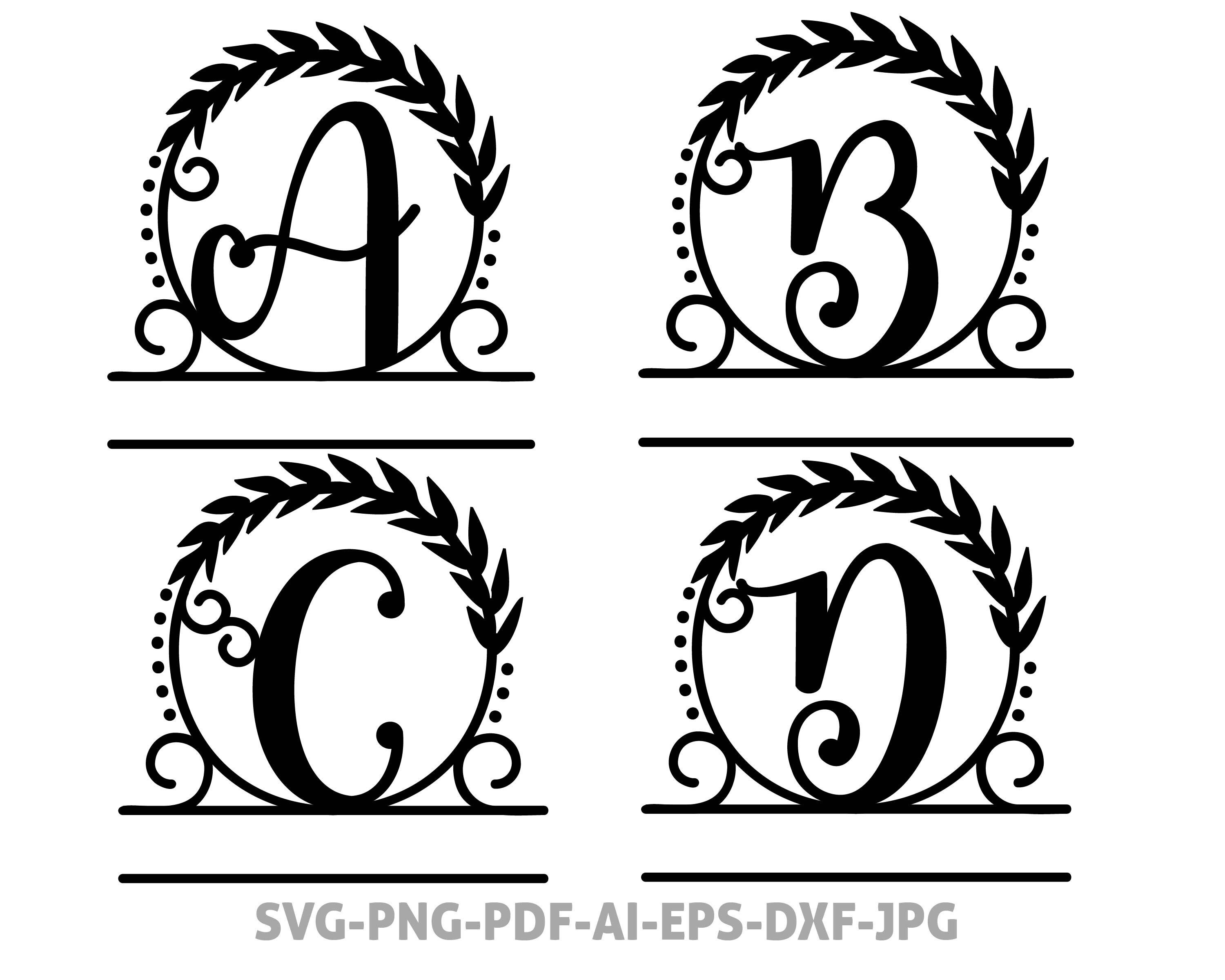 Split Monogram SVG Bundle, Split Letters PNG, Fancy Alphabet Circle ...