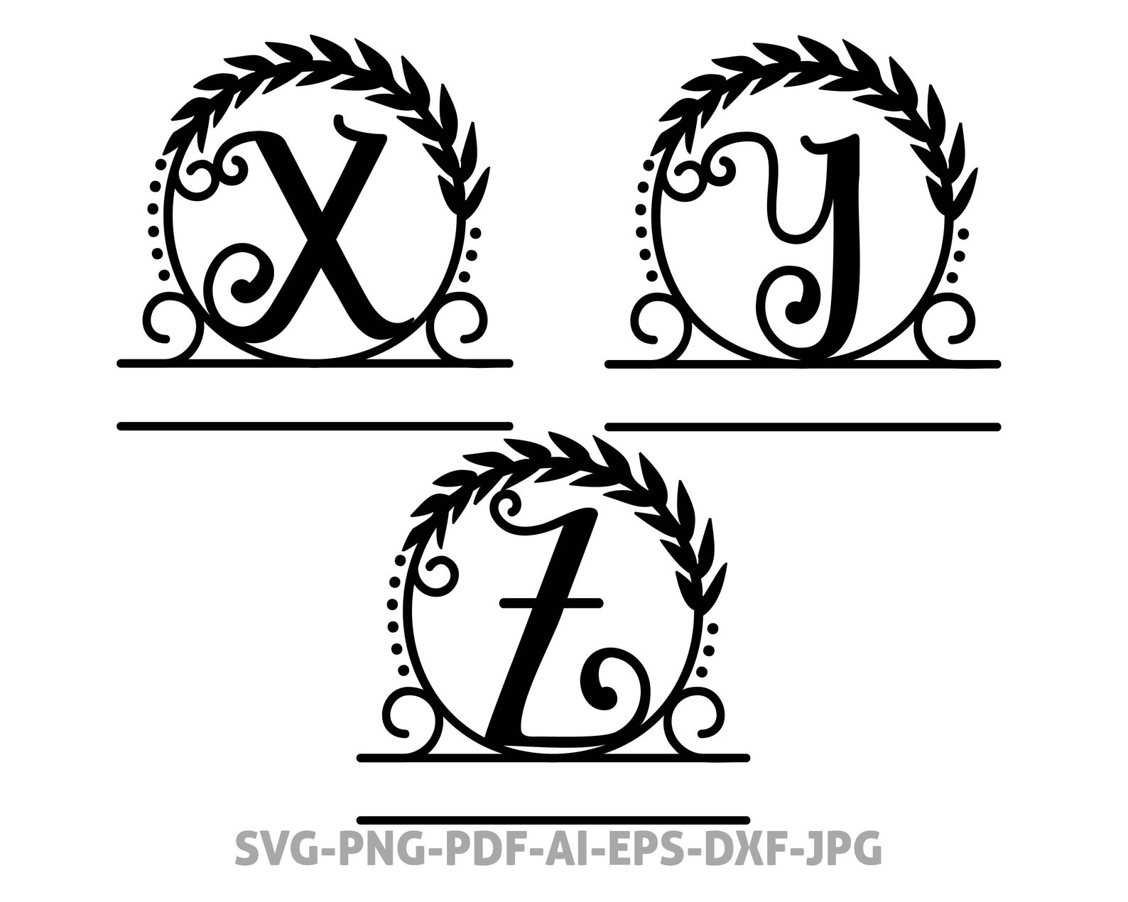 Split Monogram SVG Bundle, Split Letters PNG, Fancy Alphabet Circle ...