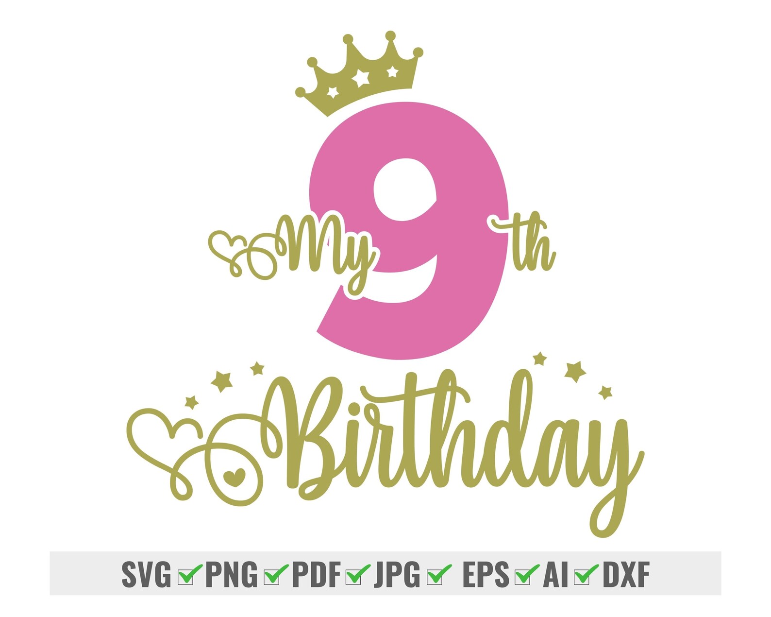 9th Birthday SVG: Girl's Birthday Cut Files (digital Download) - Etsy
