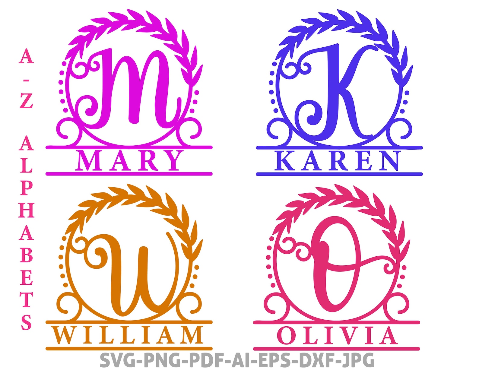 Split Monogram SVG Bundle, Split Letters PNG, Fancy Alphabet Circle ...