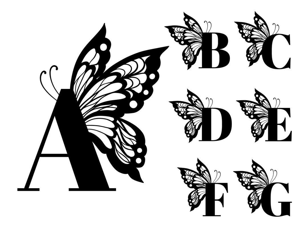 Papillon monogramme Alphabet SVG PNG monogramme cadre - Etsy France