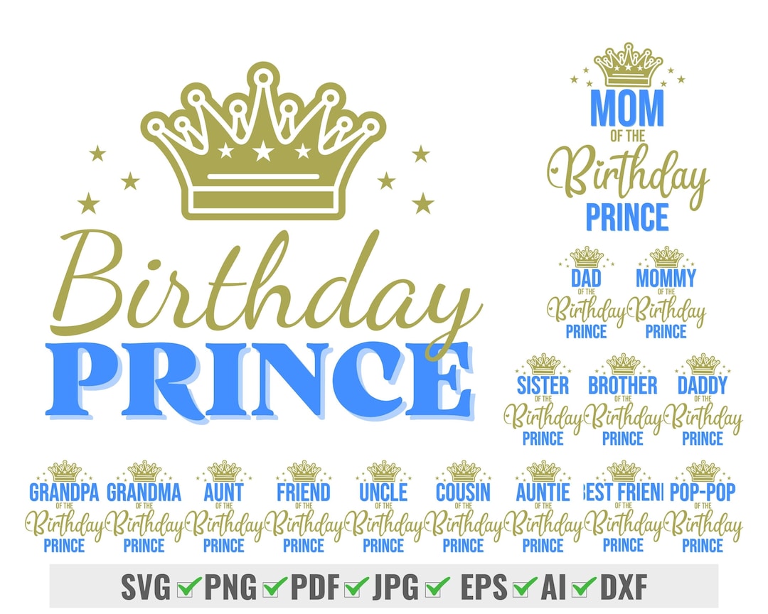 Birthday Prince Svg Bundle, Mom of the Birthday Prince, Dad of the ...