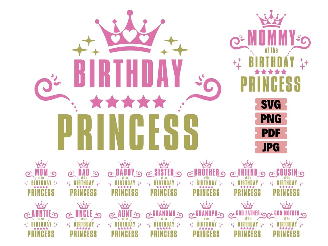 Birthday Princess Svg Bundle Mom Of The Birthday Princess Etsy