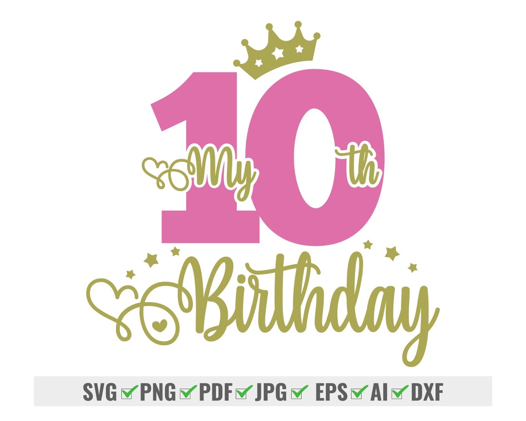 10th Birthday SVG PNG, 10th Birthday Svg, Birthday Svg, Ten Birthday ...