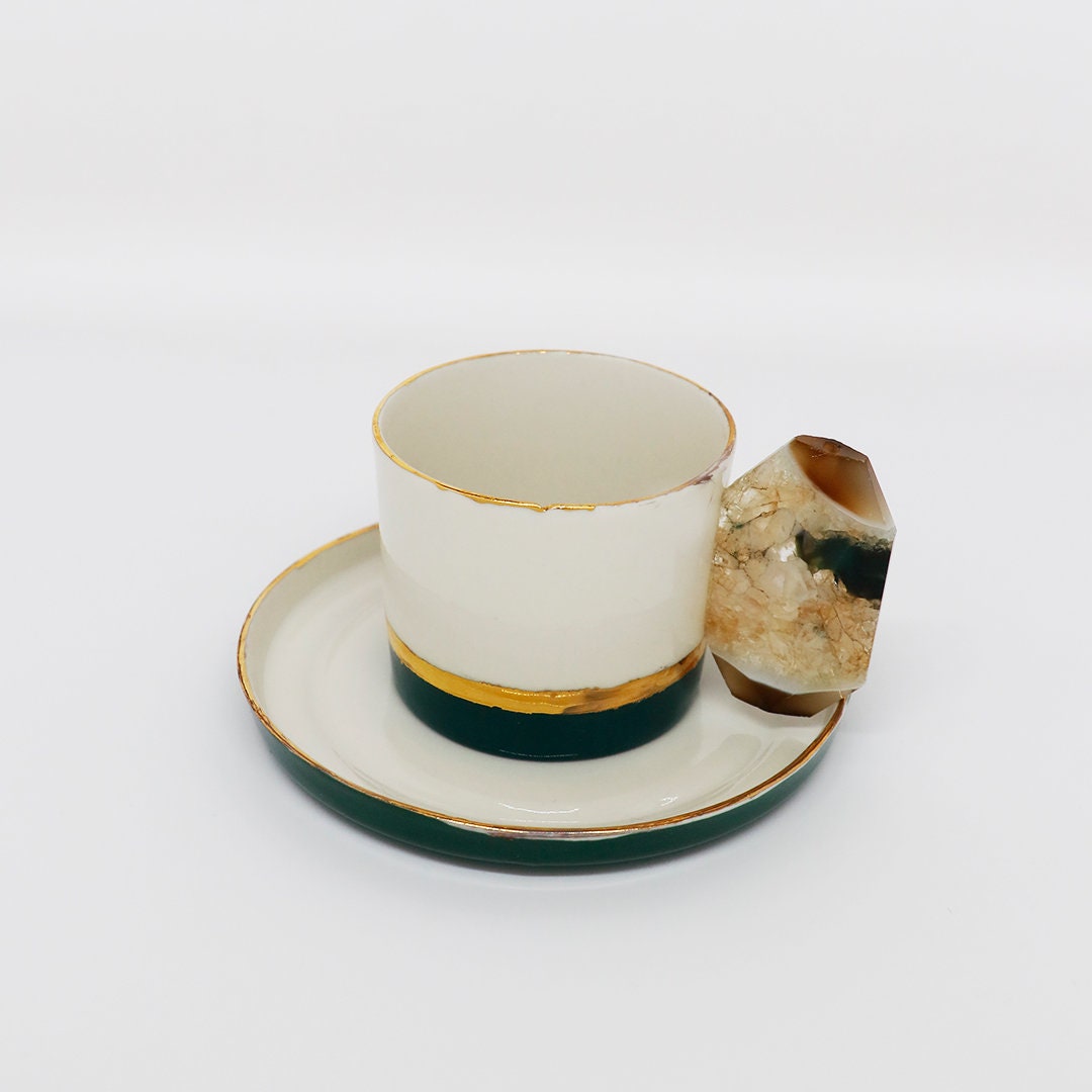 Agate Stone Handle, 24k Gold, Handmade Limoge Espresso Set, Elegant ...