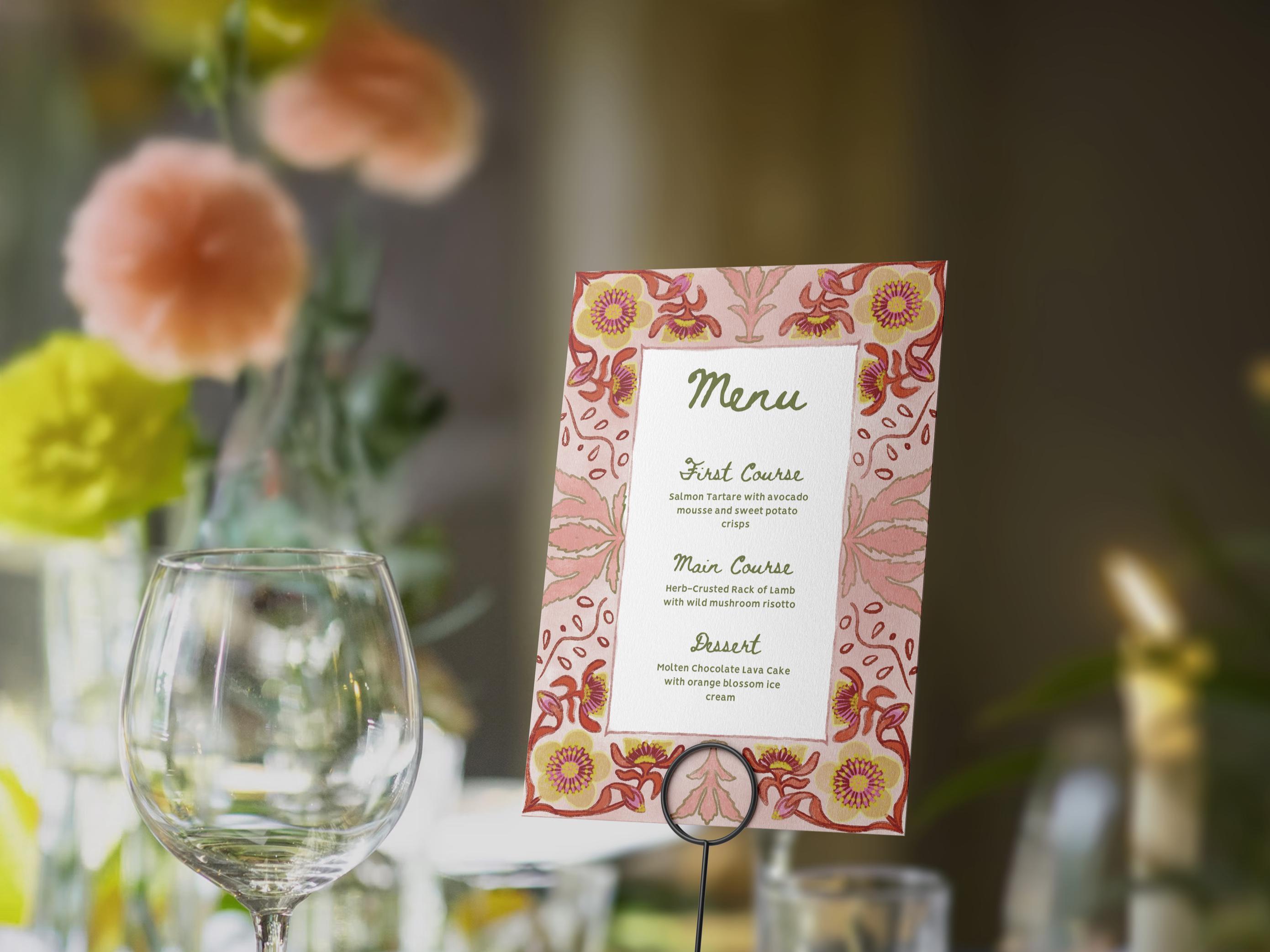 Watercolor Menu Template, Printable Wedding Menu, Watercolor Wedding ...