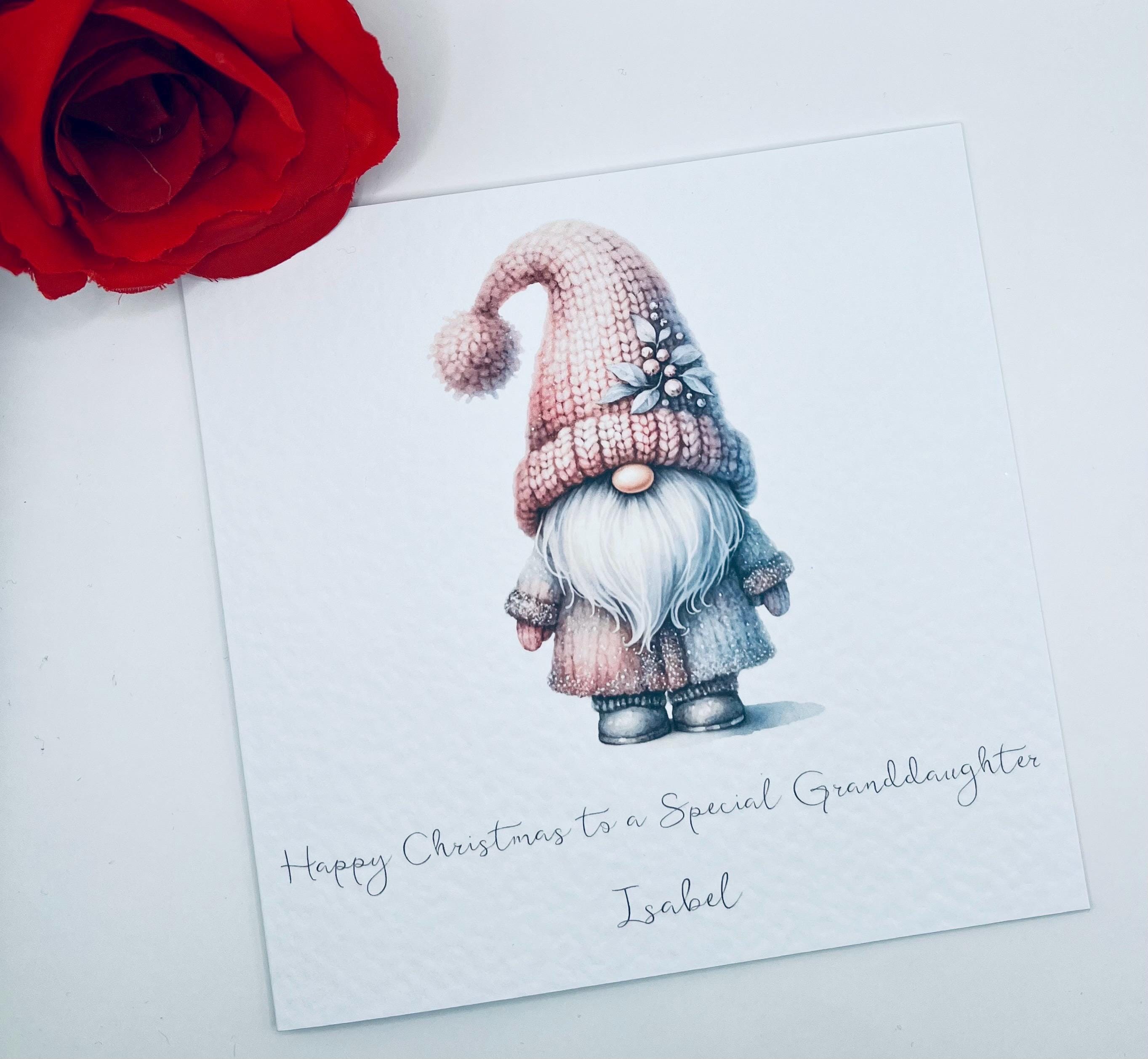 Pink and Silver Watercolour Christmas Card for Granddaughter With Cute ...