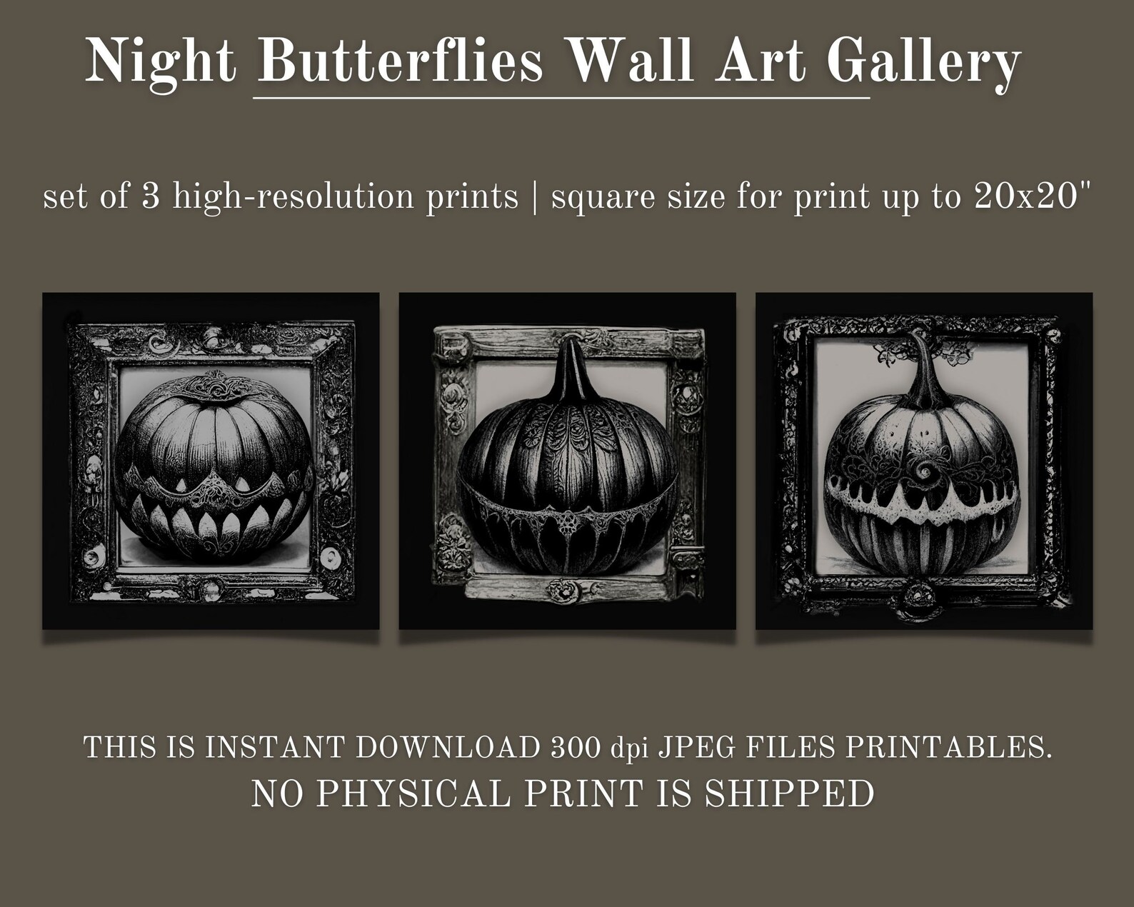 Vintage Halloween Pumpkins Printable Wall Art | Black and White ...