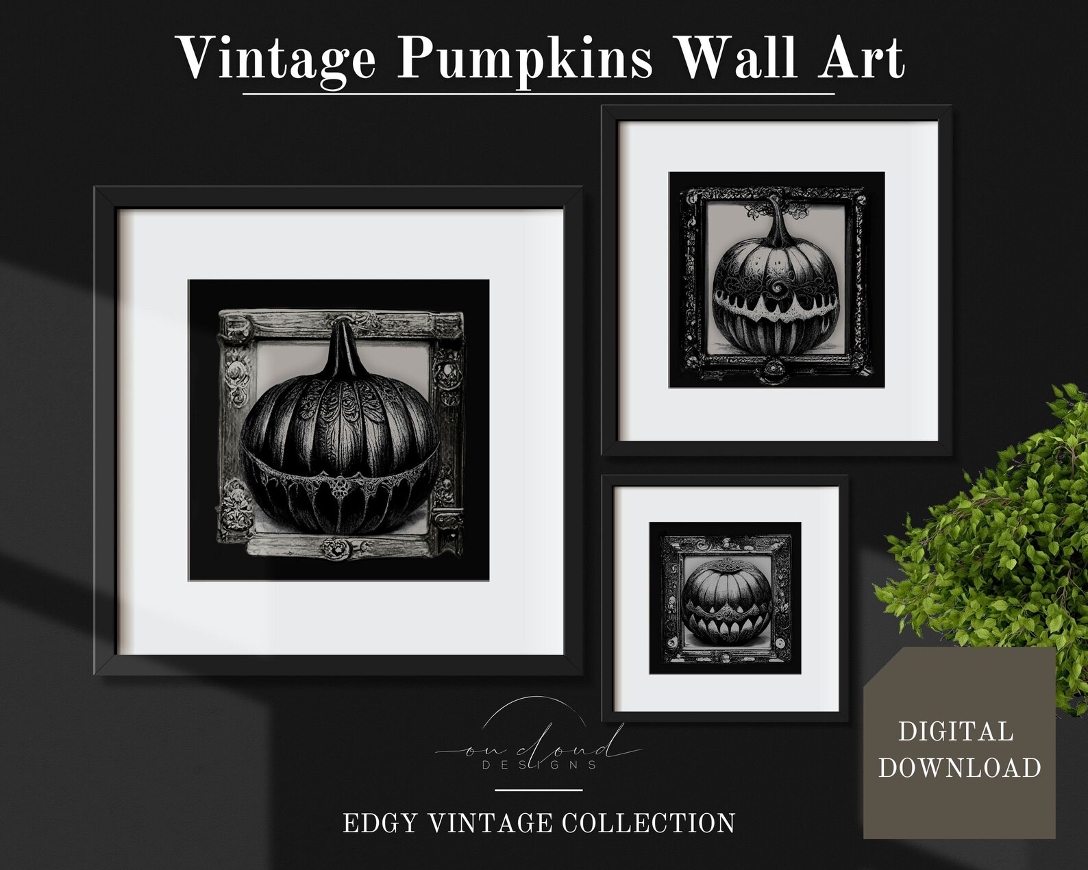 Vintage Halloween Pumpkins Printable Wall Art | Black and White ...