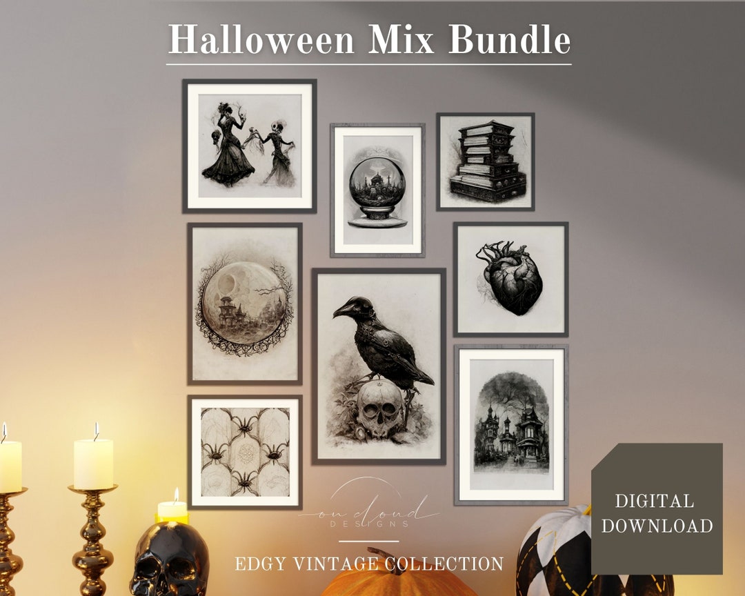Halloween Printable Gallery Wall Art Bundle | Edgy Vintage Gothic Style ...
