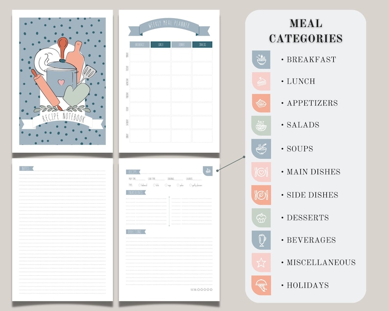 Recipe Notebook | Printable Cooking Notebook | Printable Recipes Book ...