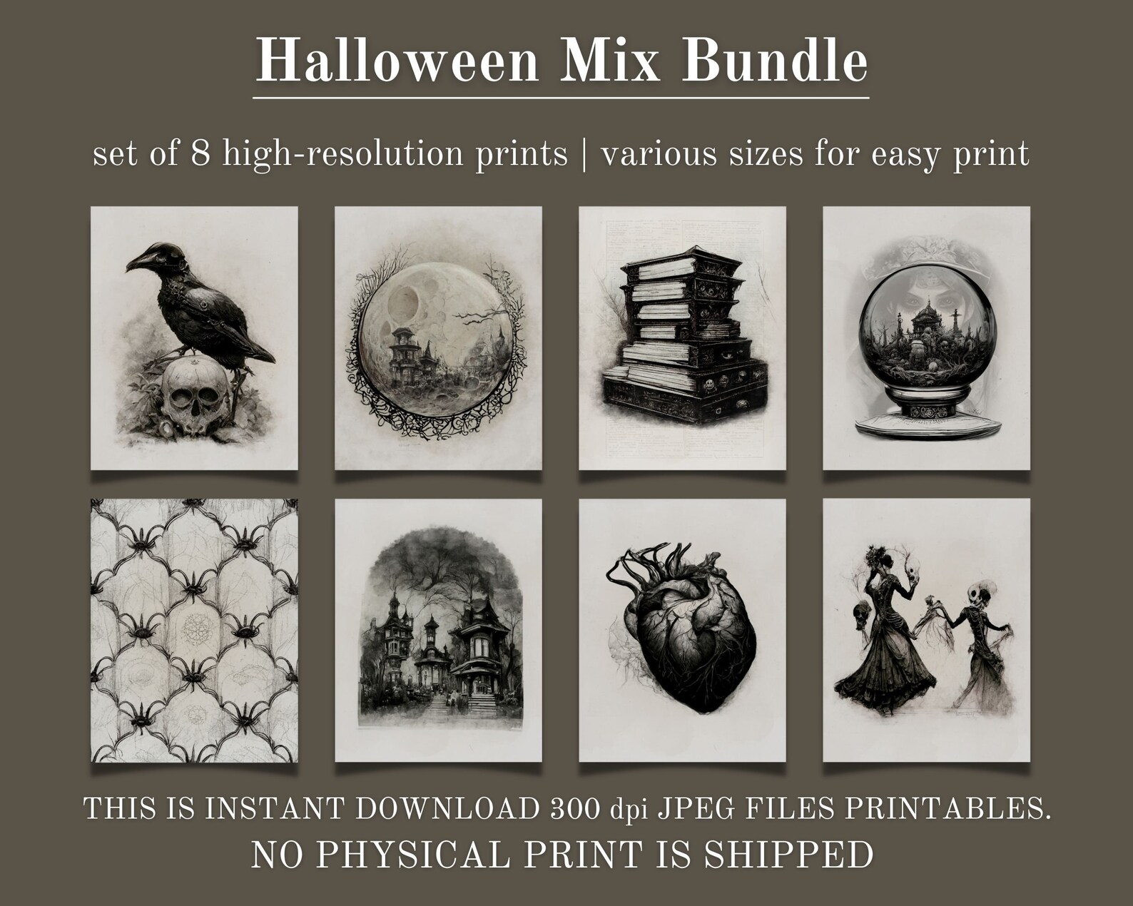 Halloween Printable Gallery Wall Art Bundle | Edgy Vintage Gothic Style ...
