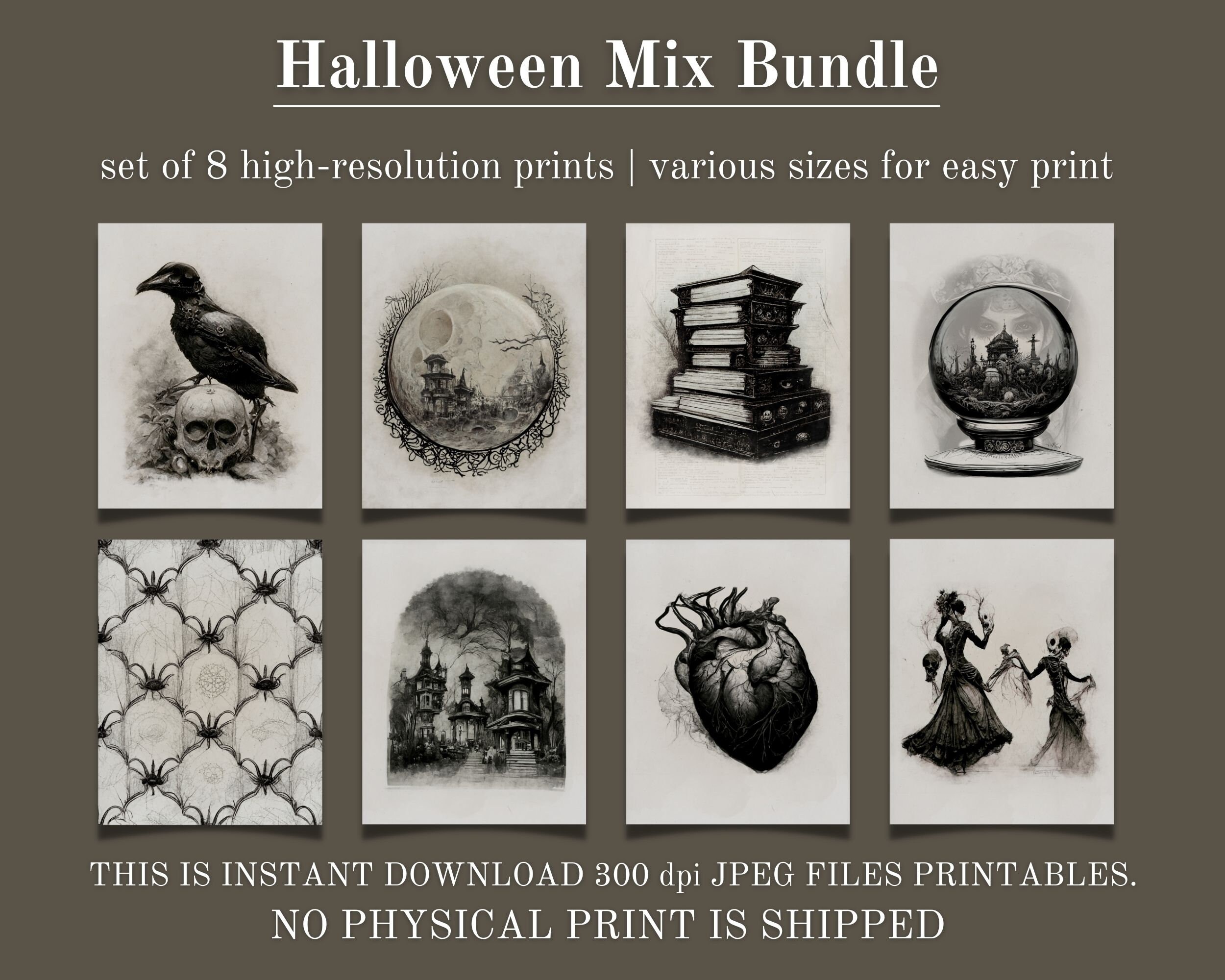 Halloween Printable Gallery Wall Art Bundle | Edgy Vintage Gothic Style ...