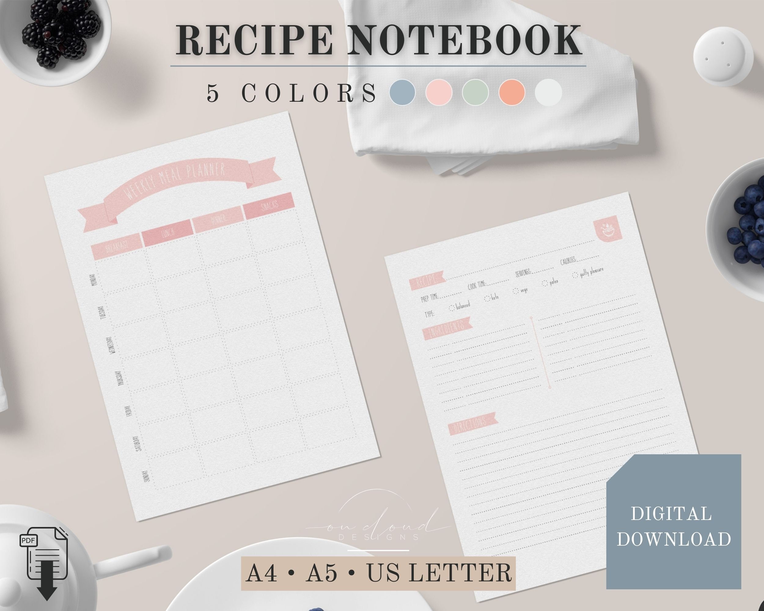 Recipe Notebook | Printable Cooking Notebook | Printable Recipes Book ...