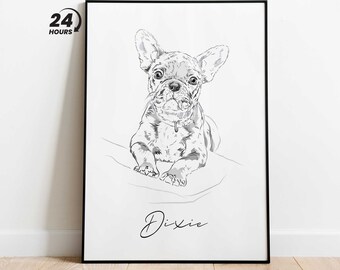 Custom Dog Portrait, Line Drawing, Pet Art, Line Dog Portrait, Dog ...
