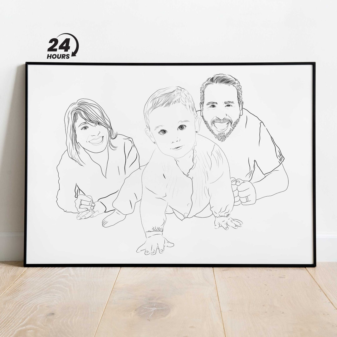Custom Line Drawing Custom Family Drawing From Photo, Christmas Gift ...
