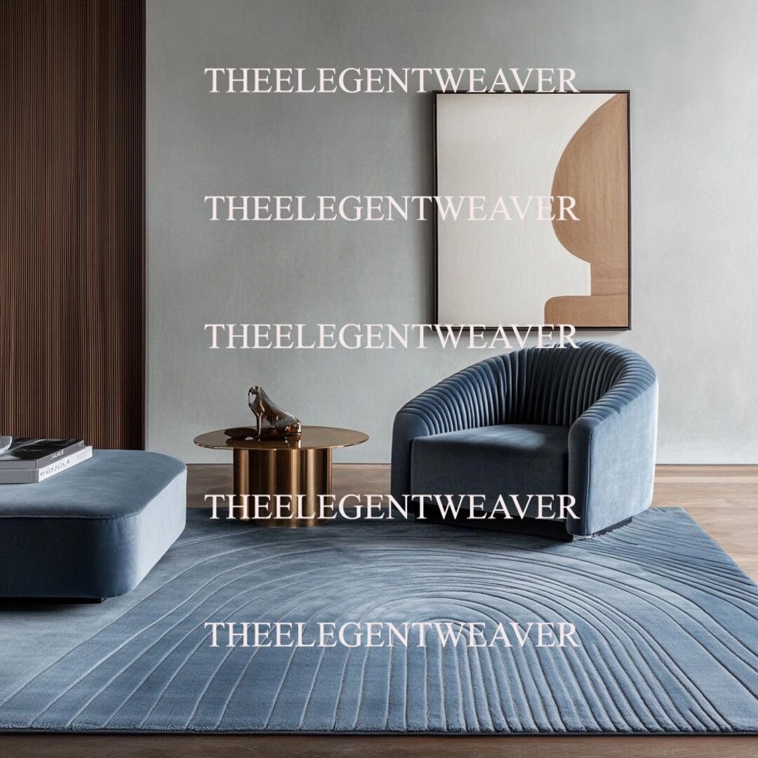 Modern Sculpted Blue Wave Rug – Hand-tufted Area Carpet for Stylish ...