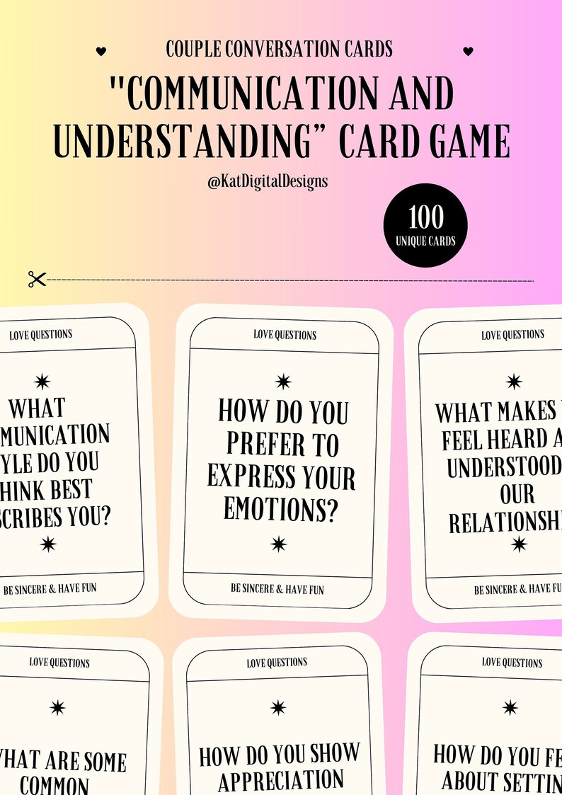 100 Cards | Communication and Understanding Card Game for Couples - Etsy