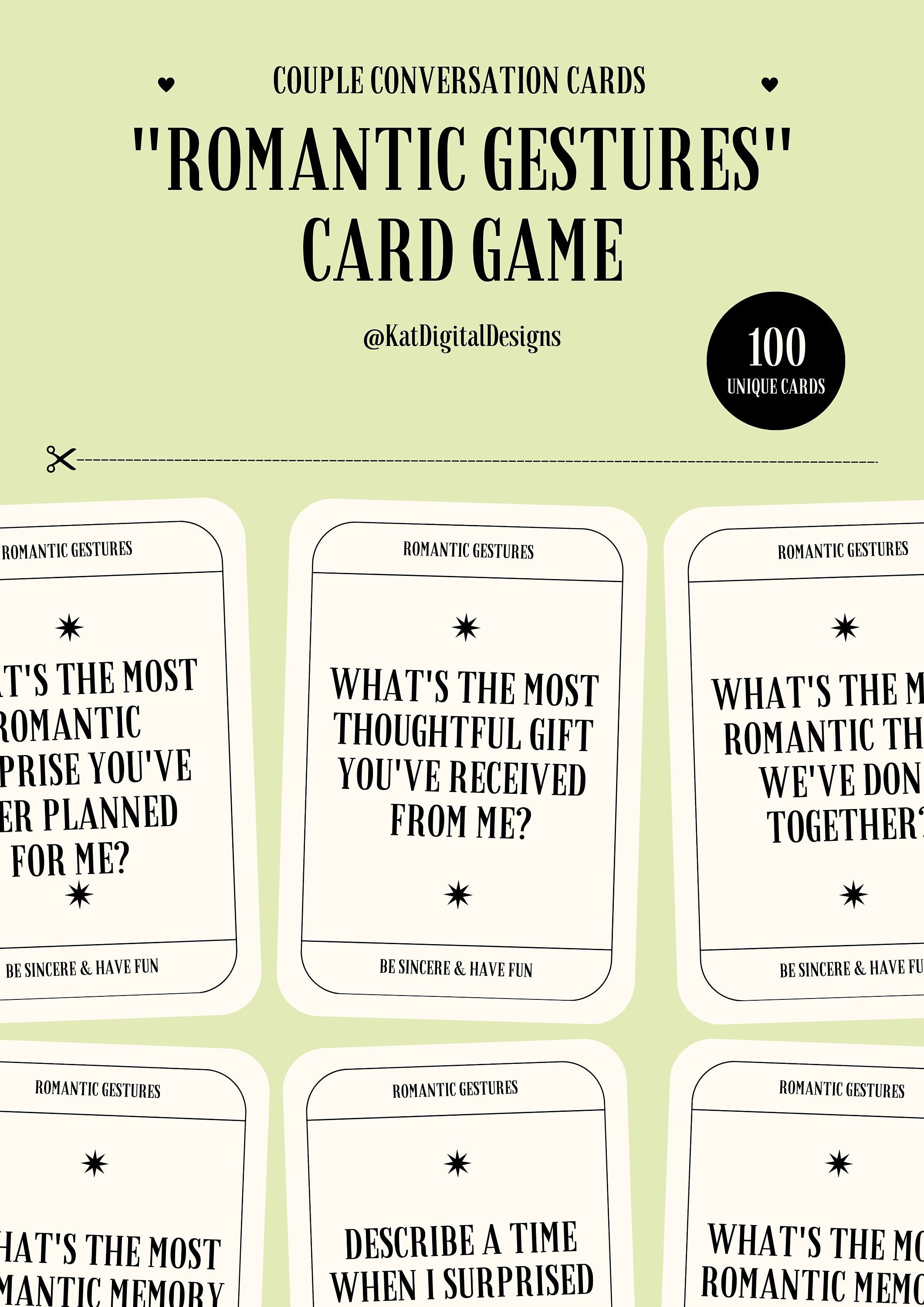 100 Cards Questions for Couples Conversation Card Game Digital Download ...