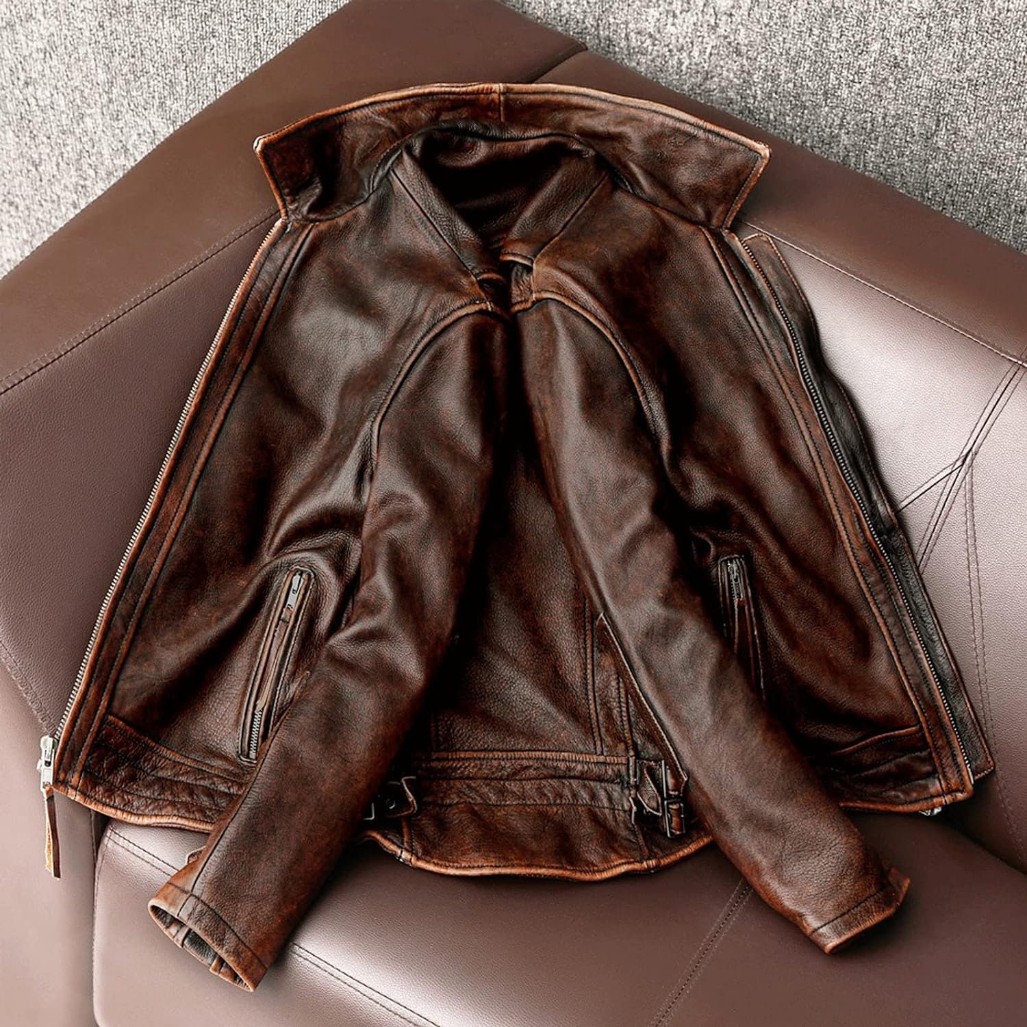 Men's Brown Handmade Distressed Biker Leather Jacket, Distressed Waxed ...