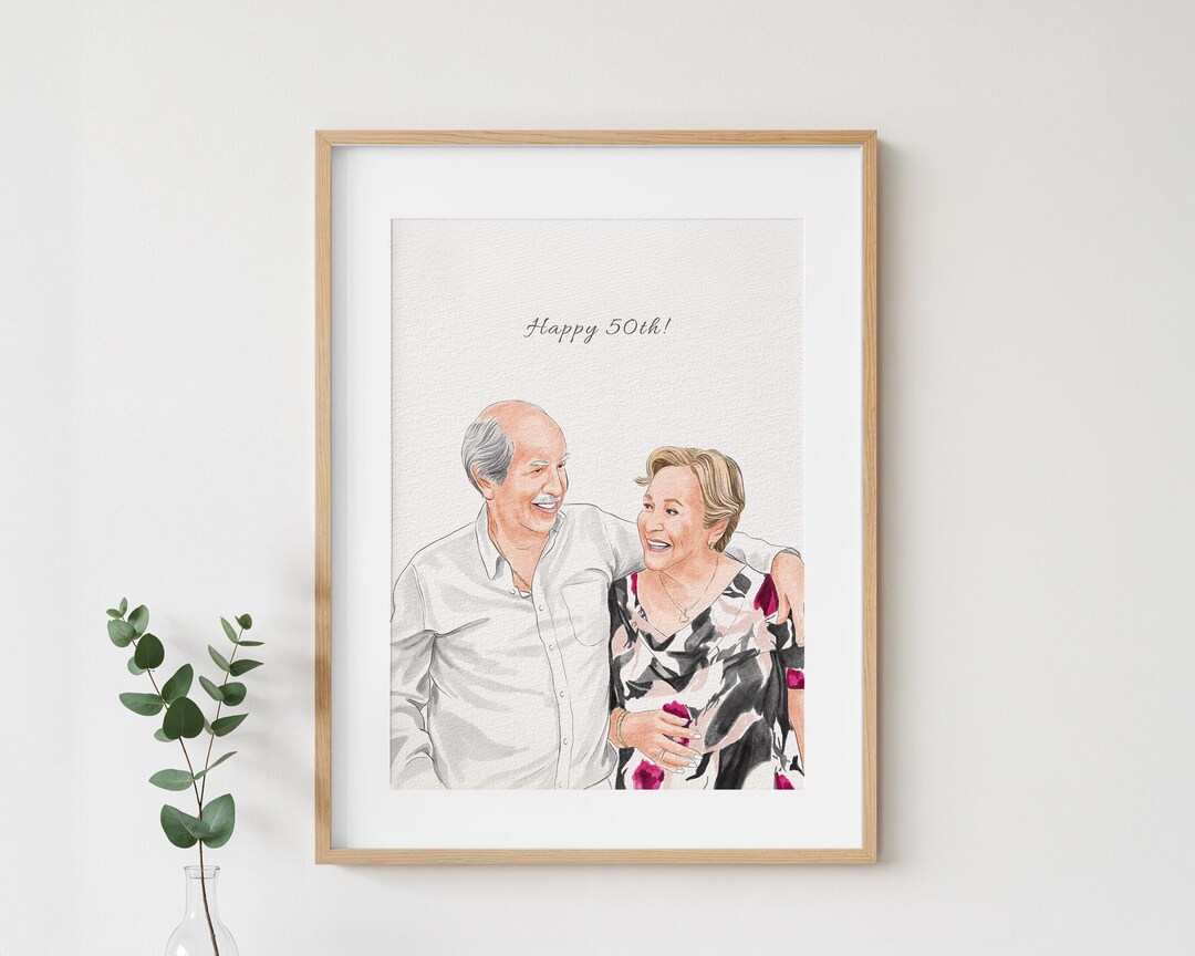 Custom Hand-painted Watercolor 50th Anniversary Portrait: Original ...