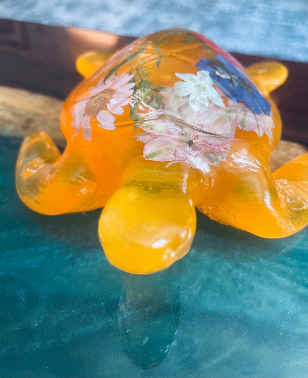 Orange Glass Resin Sea Turtle Figurine - Etsy