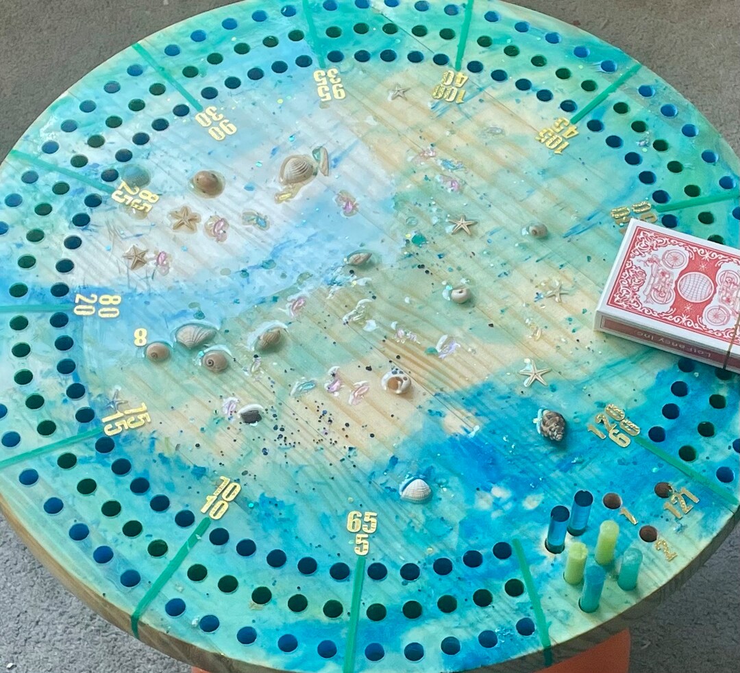 Ocean Cribbage Board With Fish and Shells in Resin Top Coat - Etsy