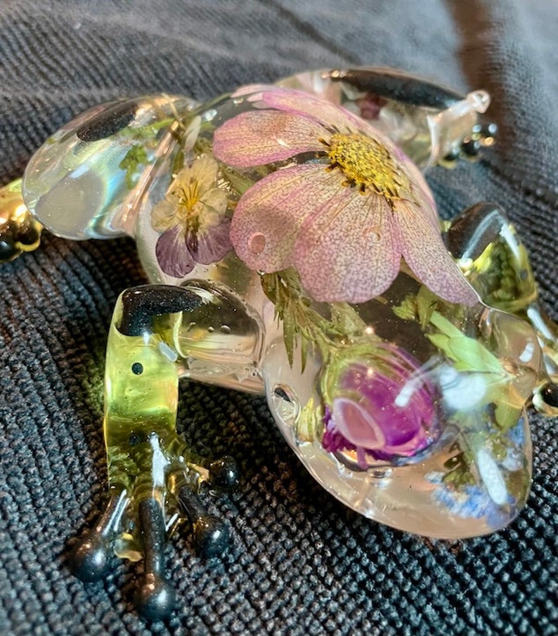 Translucent Resin Frog With Pink Flowers - Etsy