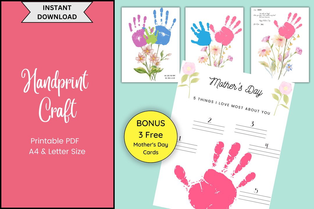 HANDPRINT CRAFTS for Mothers Day Printable Activity Handprint Keepsakes ...