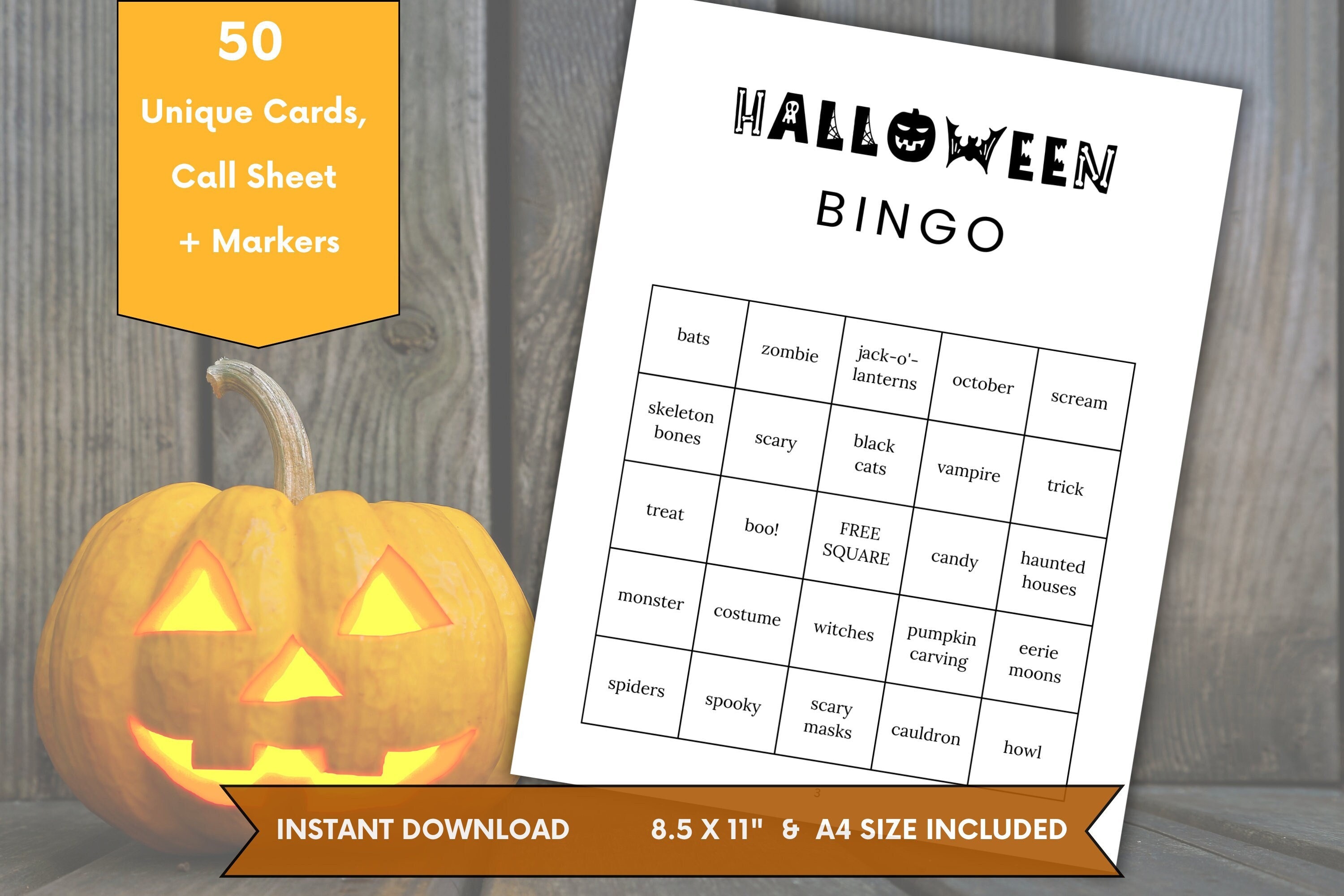 50 Halloween BINGO Cards, Halloween Printable Party Game, Activity ...