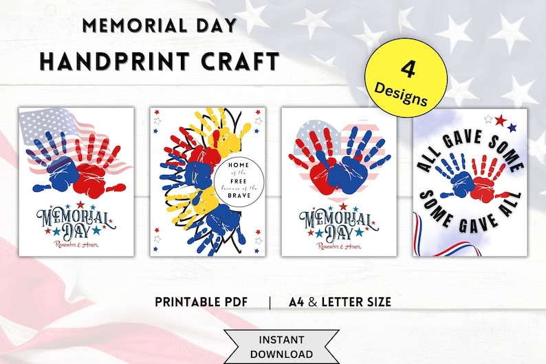 Memorial Day Handprint Art Bundle USA Handprint Craft for Child Kid ...