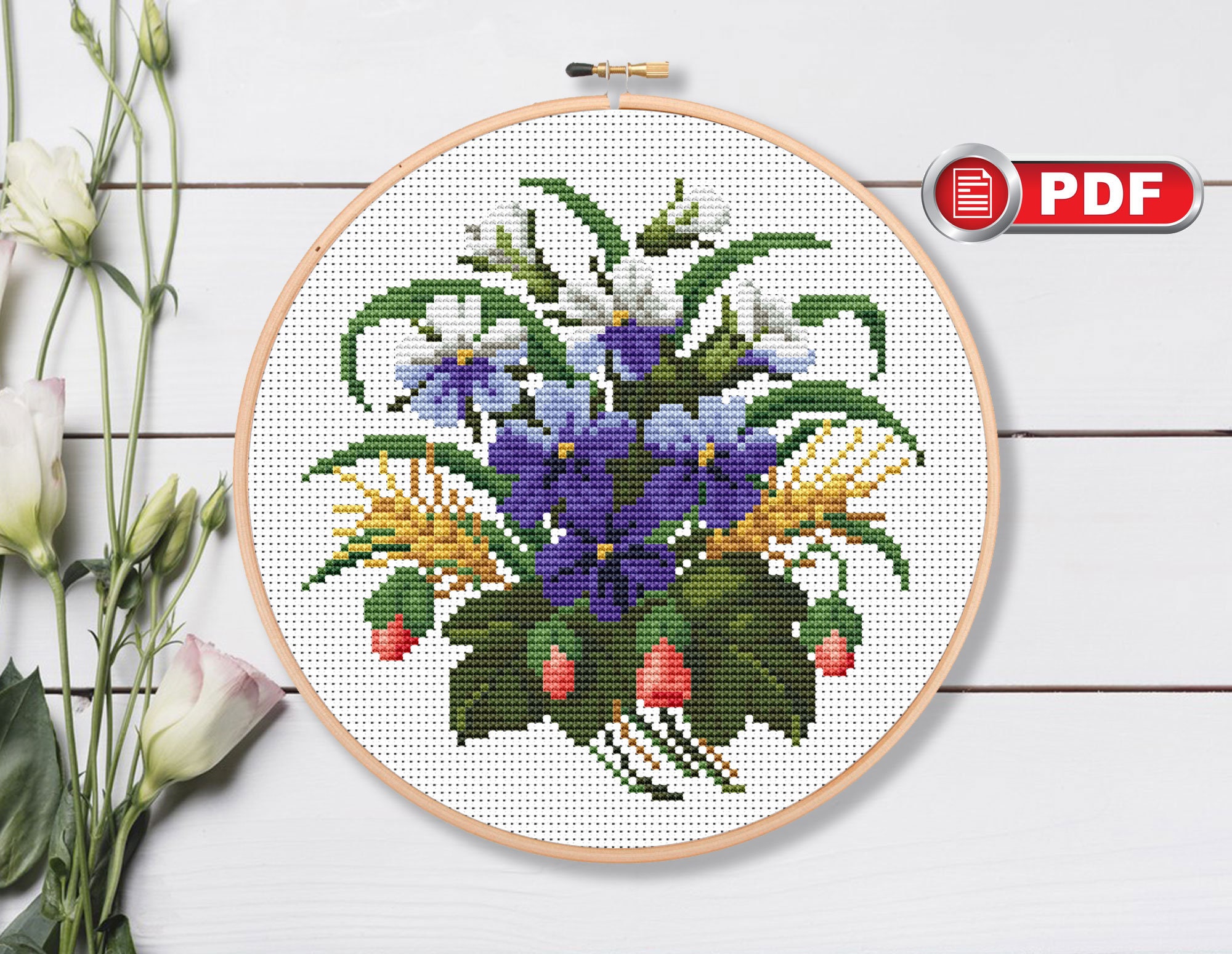 Vintage Bouquet Cross Stitch Pattern Blue Flowers Cross - Etsy