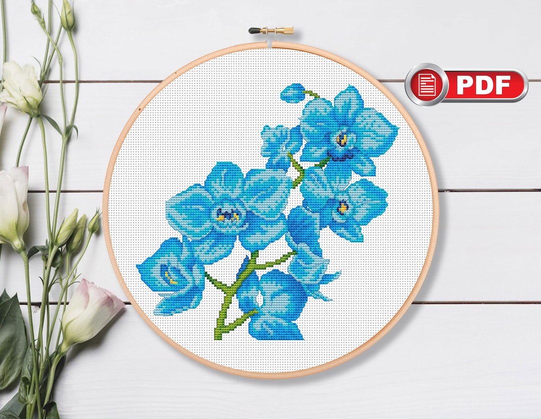 Blue Orchids Cross Stitch Pattern, Bouquet Cross Stitch Patterns ...
