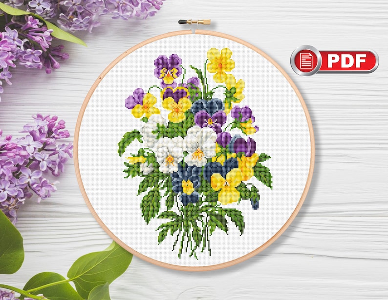 Bouquet of Pansies Cross Stitch Pattern, Flowers Cross Stitch Pattern ...